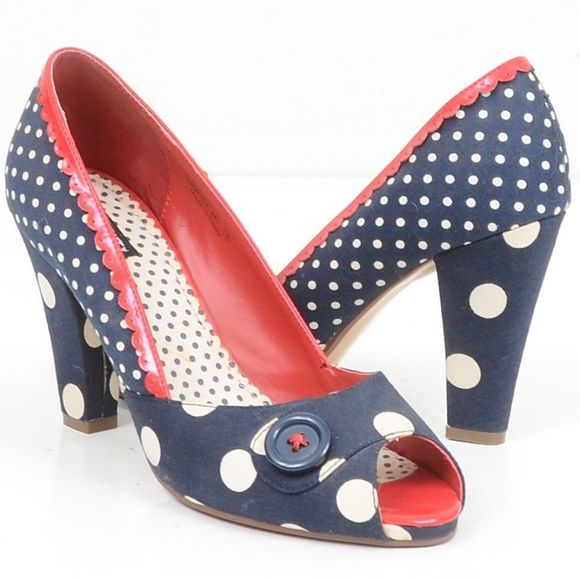 naughty monkey | Shoes | Naughtymonkey Womens Sz 9 Bettie Navy Blue White Polka Dots Pump | Poshmark